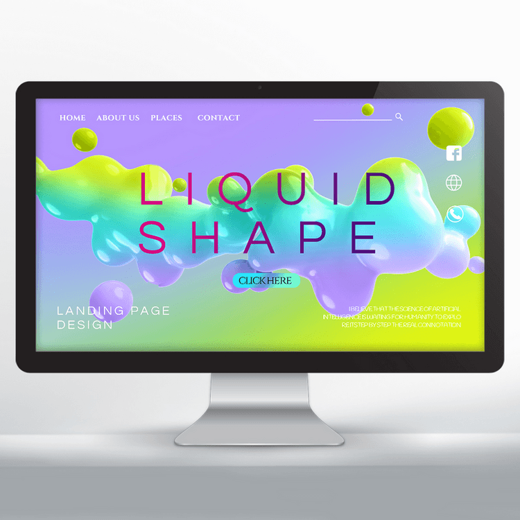 彩色高级流体元素落地页设计海报模板下载-千库网