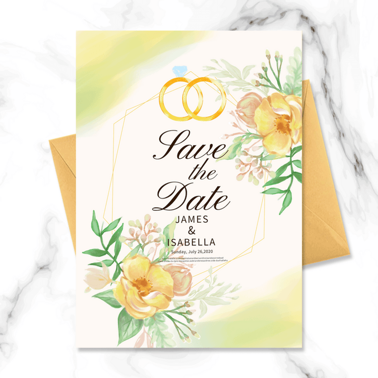 黄绿色水彩婚戒结婚邀请函海报模板下载-千库网