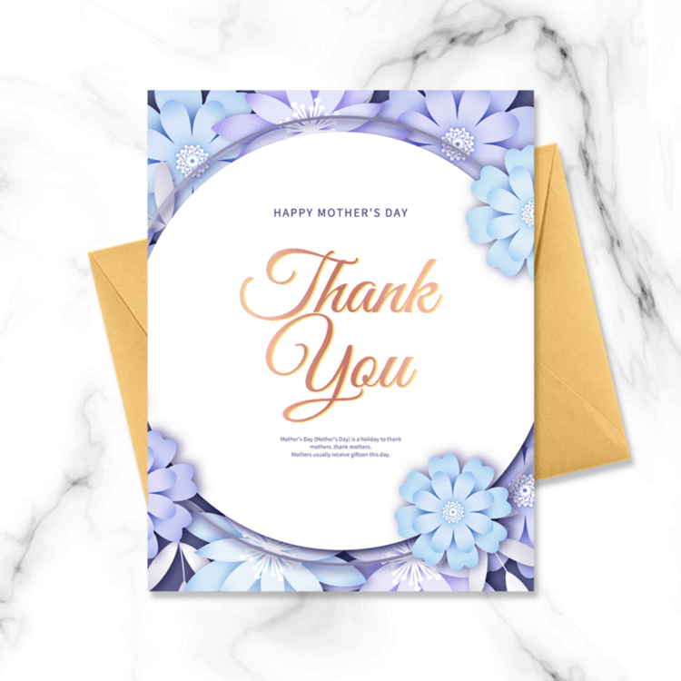 精美蓝色折纸花朵母亲节贺卡海报模板下载-千库网