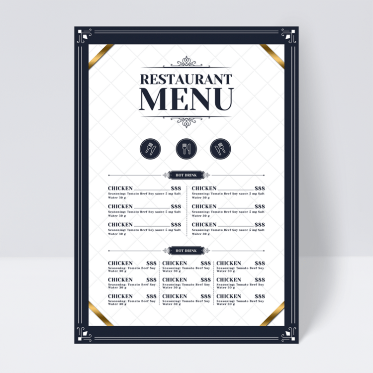 高端简约浅色格子背景刀叉餐厅菜单传单海报模板下载-千库网