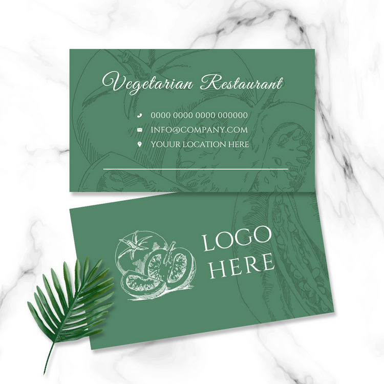 美食素食餐厅简约大气绿色宣传名片海报模板下载-千库网