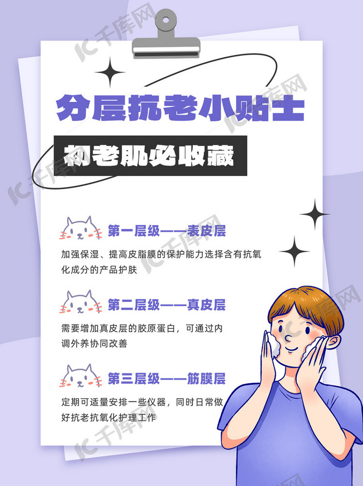 肌肤抗老护肤品紫色挫气风小红书宣传促销海报模板下载-千库网