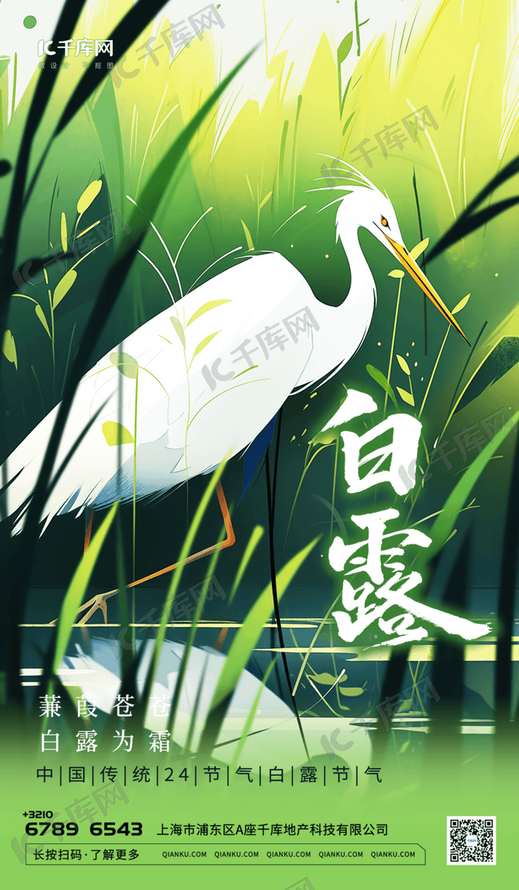 白露插画绿色渐变AIGC广告宣传海报海报模板下载-千库网