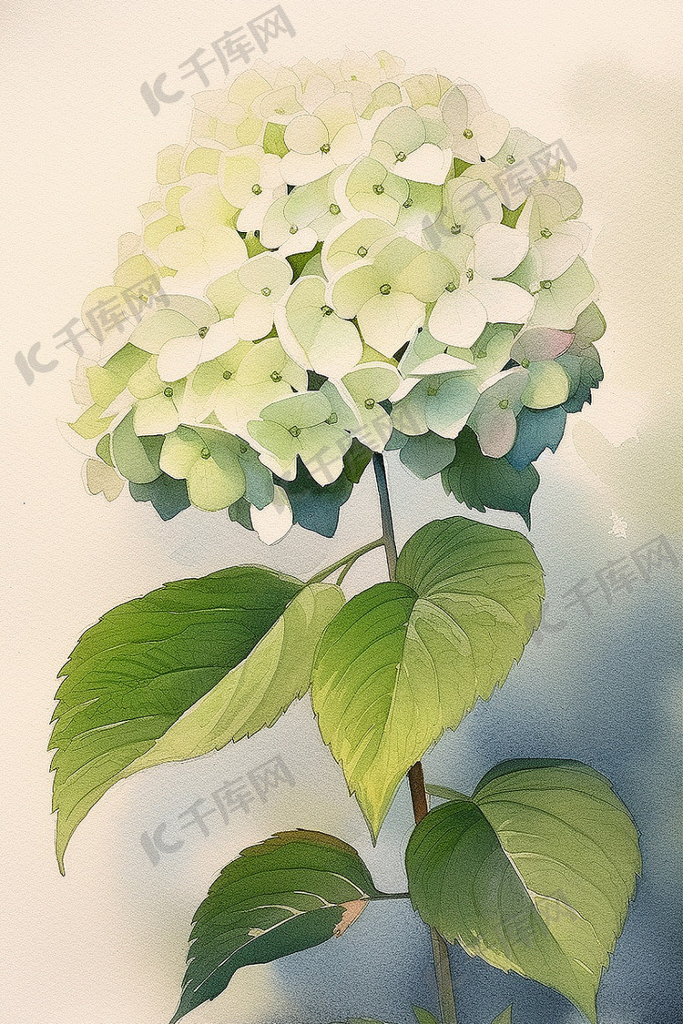 一朵绣球花绣球花淡雅水彩画装饰画海报模板下载-千库网