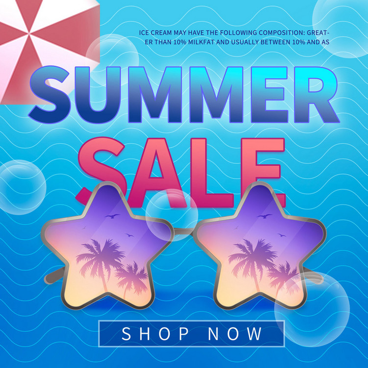 3d夏日蓝色眼镜sns海报模板下载-千库网