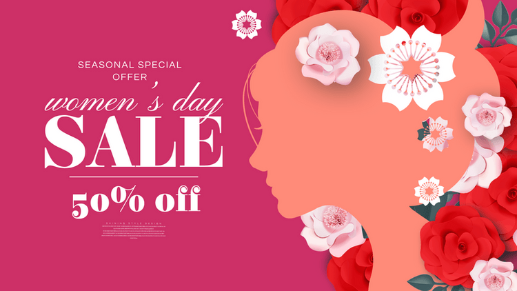 女人侧脸剪影剪纸花卉植物国际女人节节日宣传促销网页横幅海报模板下载-千库网