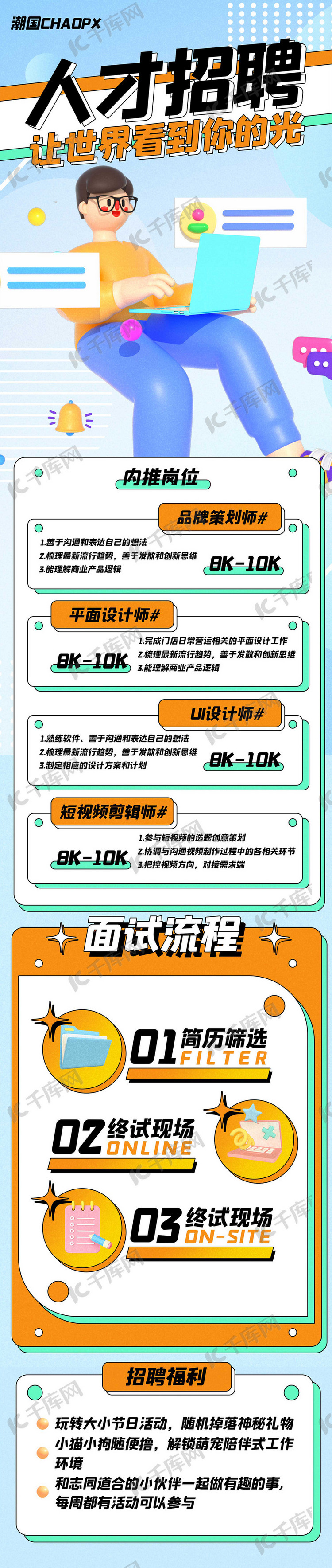 3D行业招聘人才招聘平面H5长图设计海报海报模板下载-千库网