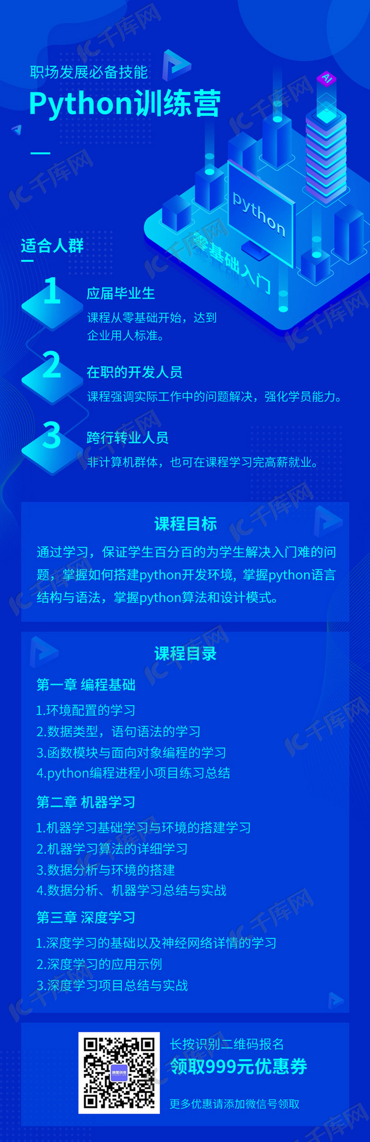 蓝色科技感python学习h5长图海报海报模板下载-千库网