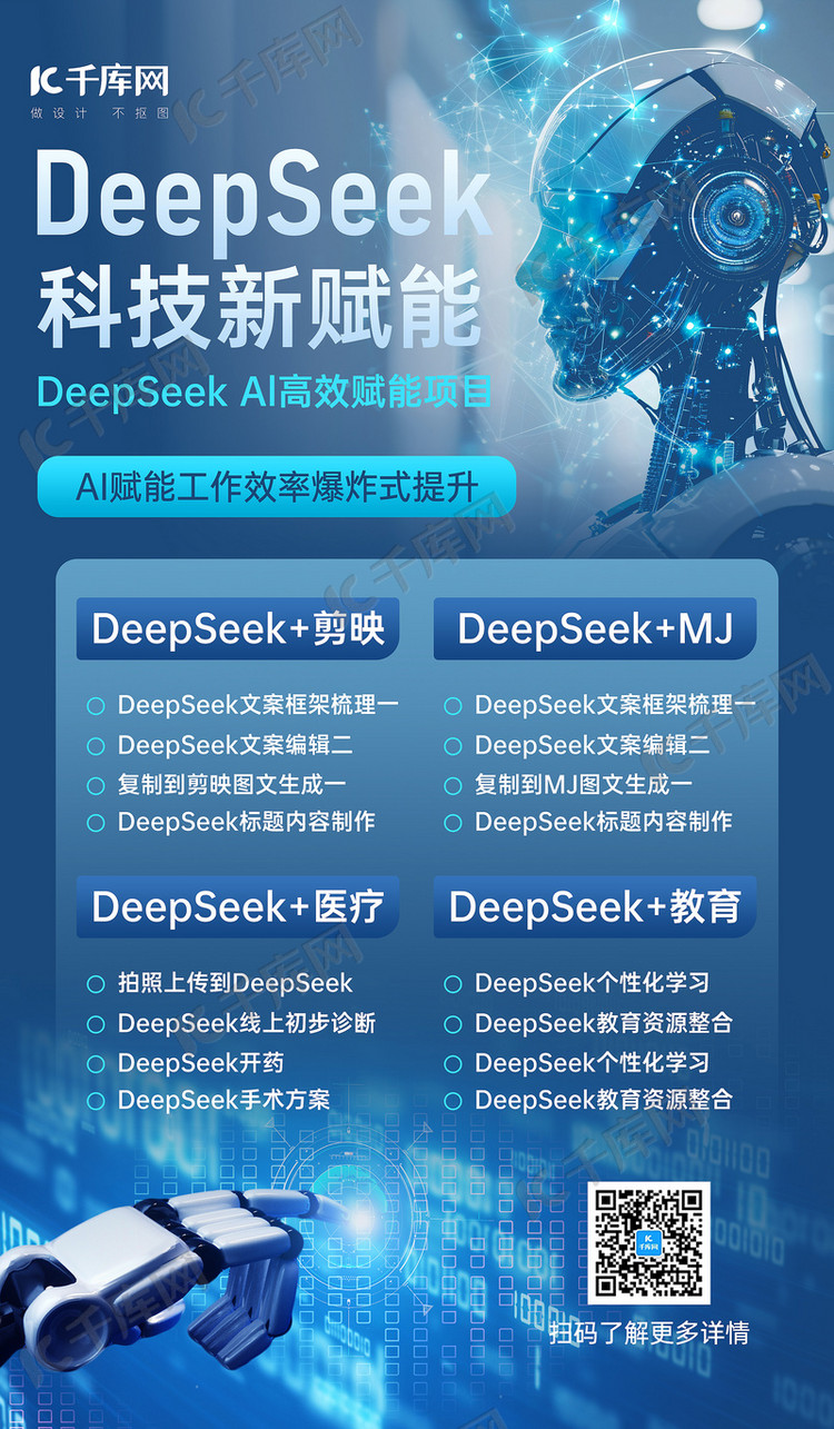 DeepSeek人工智能蓝色科技风海报ps海报制作海报模板下载-千库网