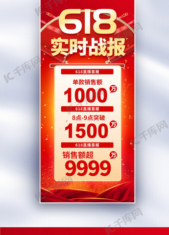 红色简约618年中大促实时战报长屏海报海报模板下载-千库网