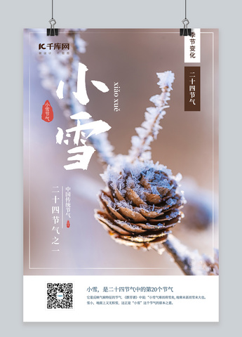 小雪雪落植物暖色简约海报海报模板下载-千库网