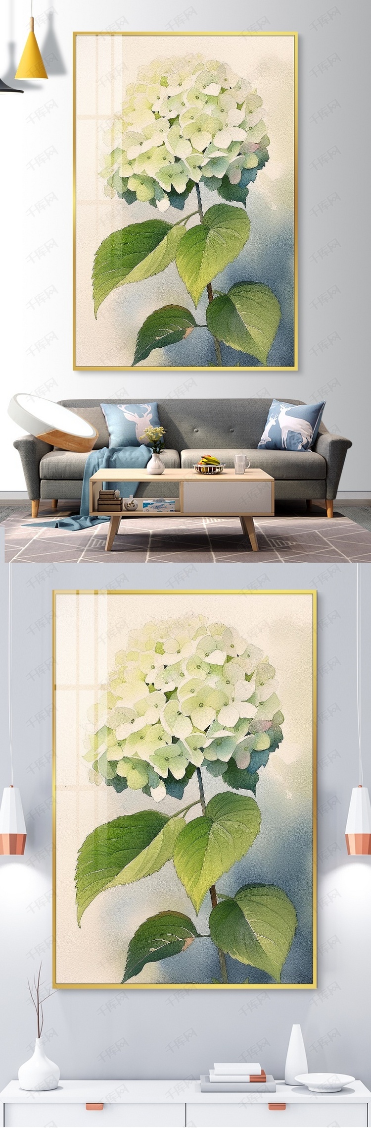 一朵绣球花绣球花淡雅水彩画装饰画海报模板下载-千库网