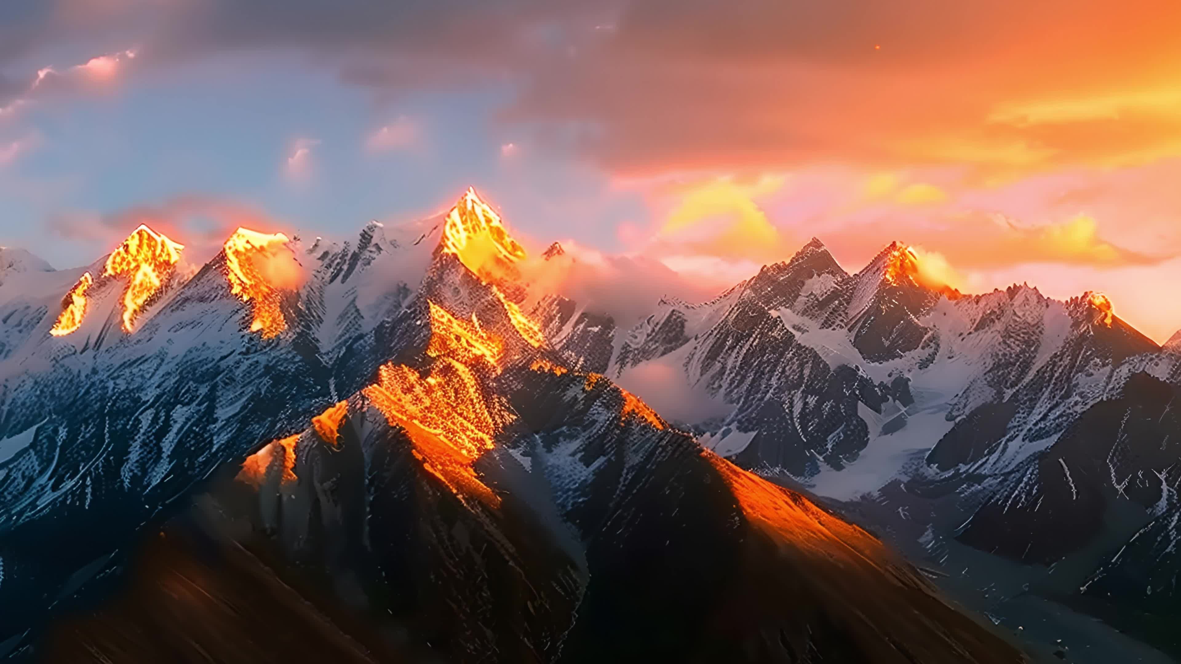 4K航拍山川日照金山自然风光AI视频素材视频特效素材-千库网