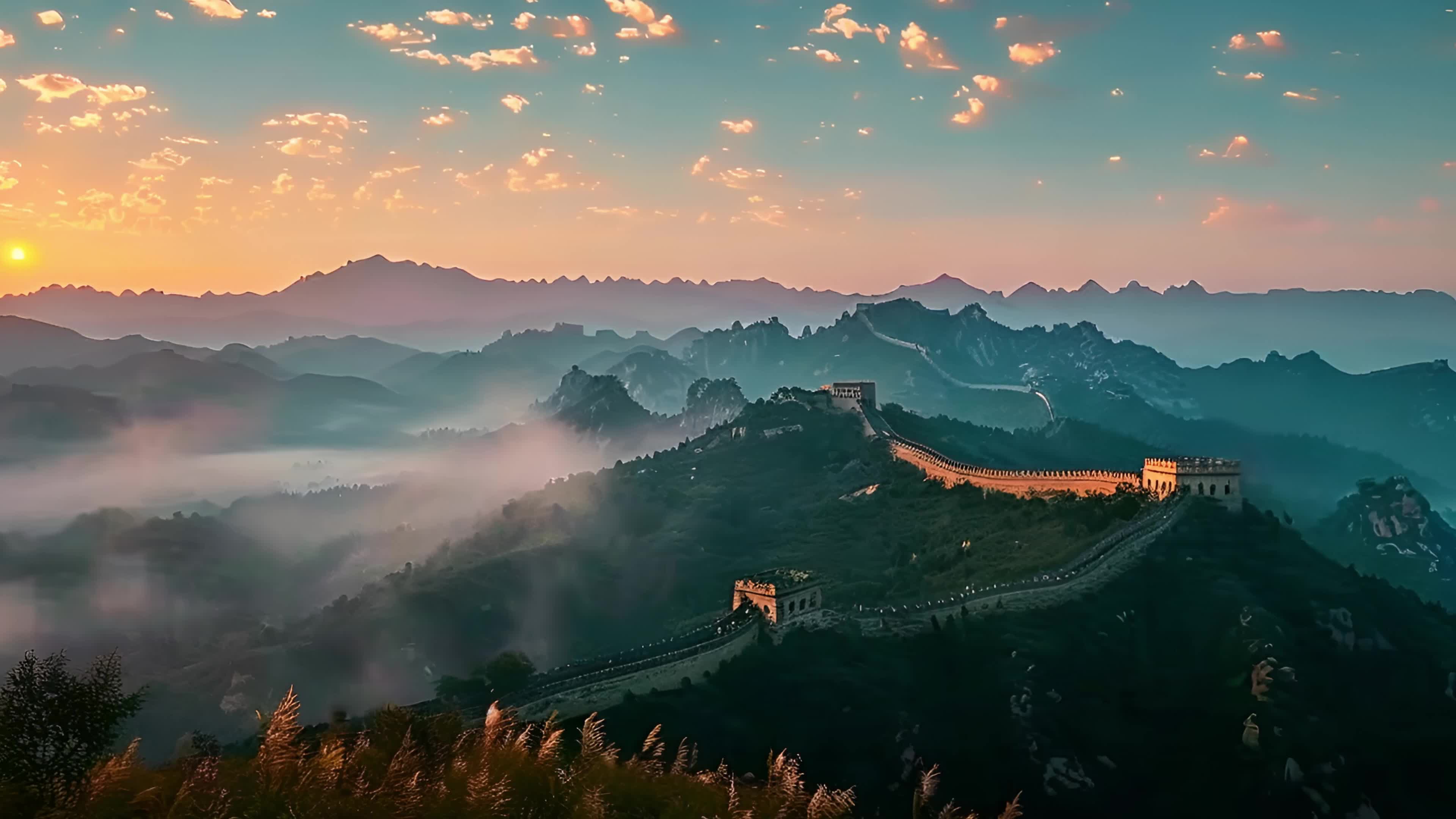 4K长城航拍AI视频素材视频特效素材-千库网