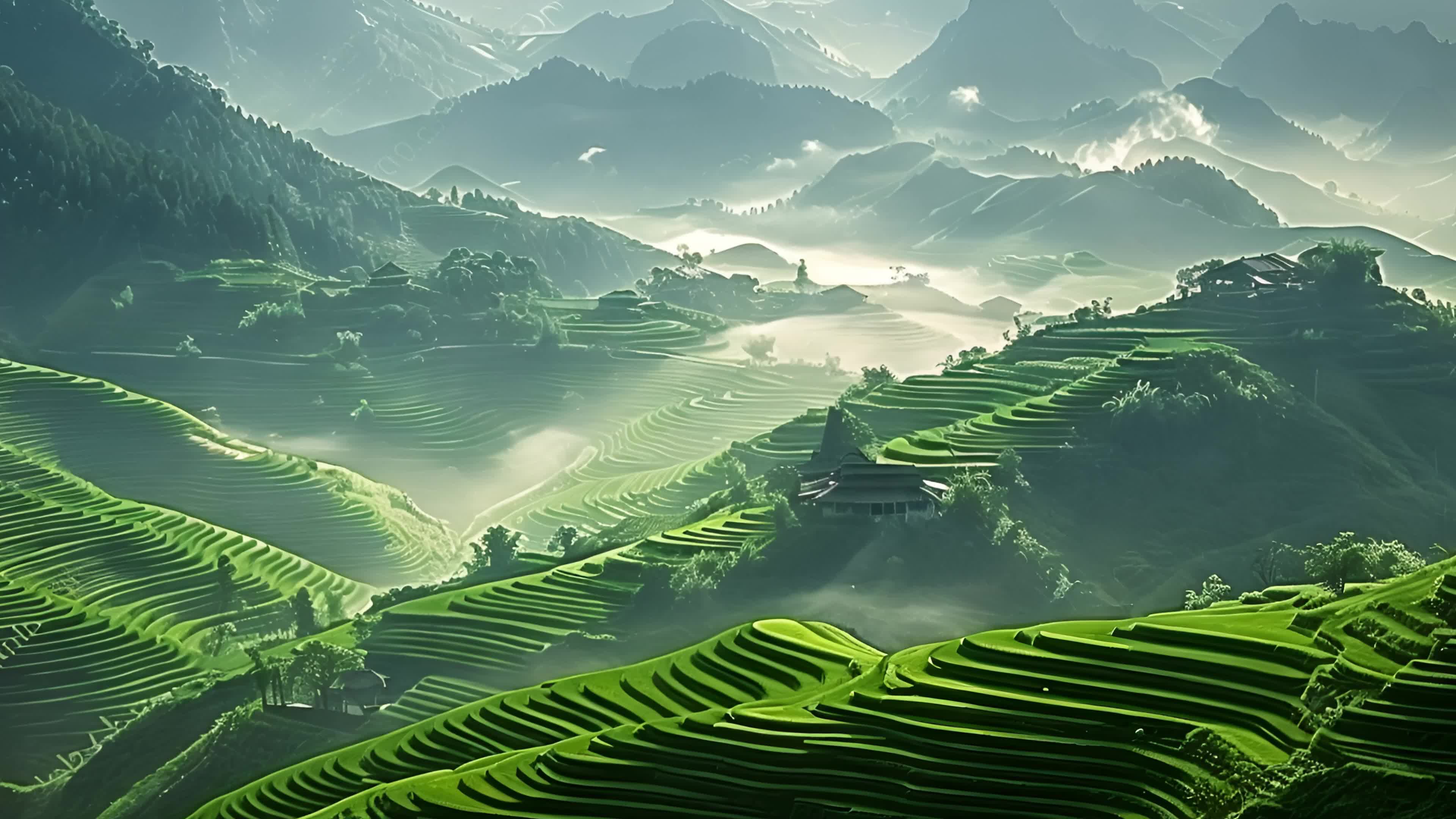 4K航拍梯田乡村高山草甸自然风光AI视频素材视频特效素材-千库网