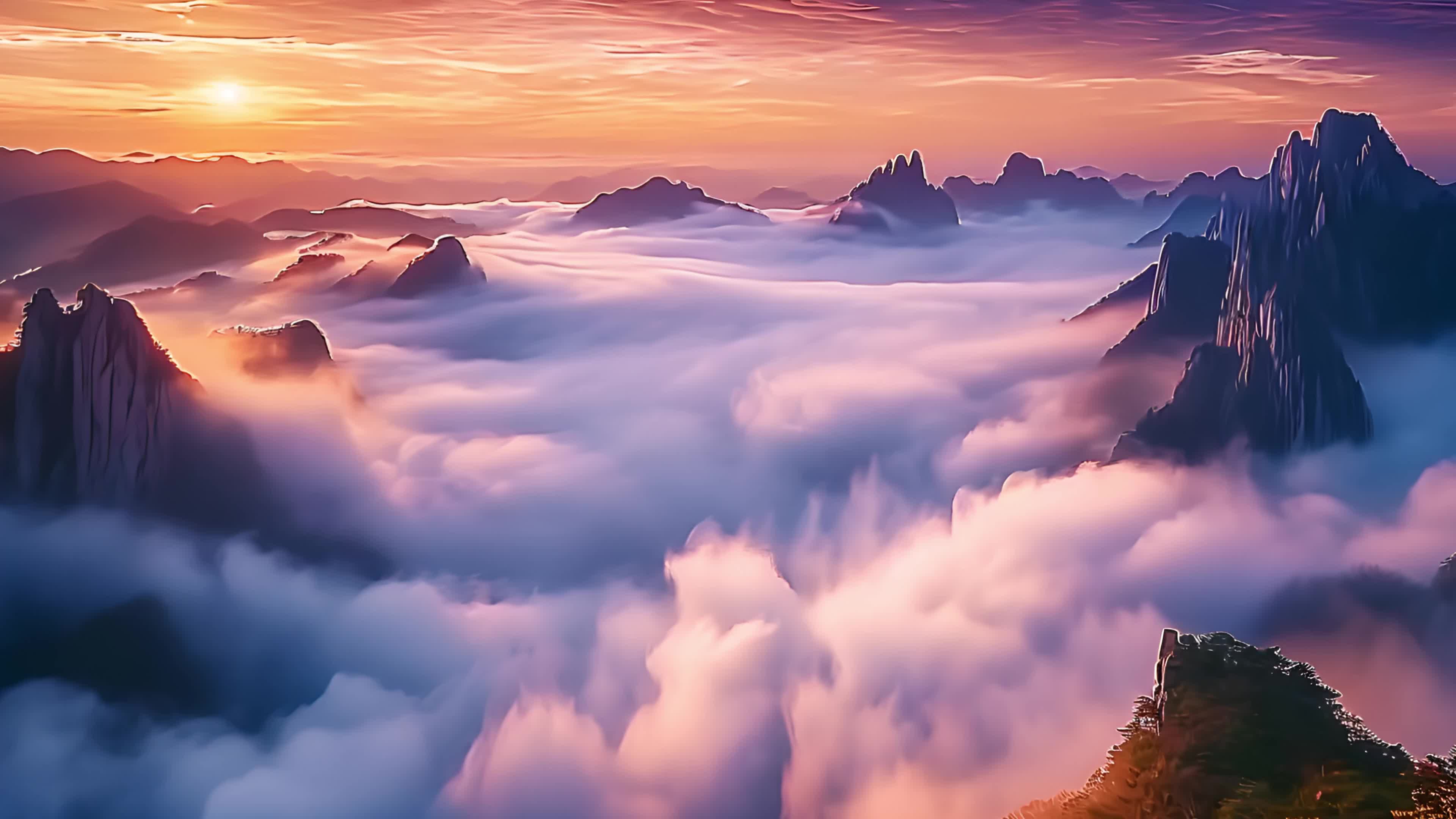 4K高山云海山船航拍风景AI视频素材视频实拍视频特效素材-千库网