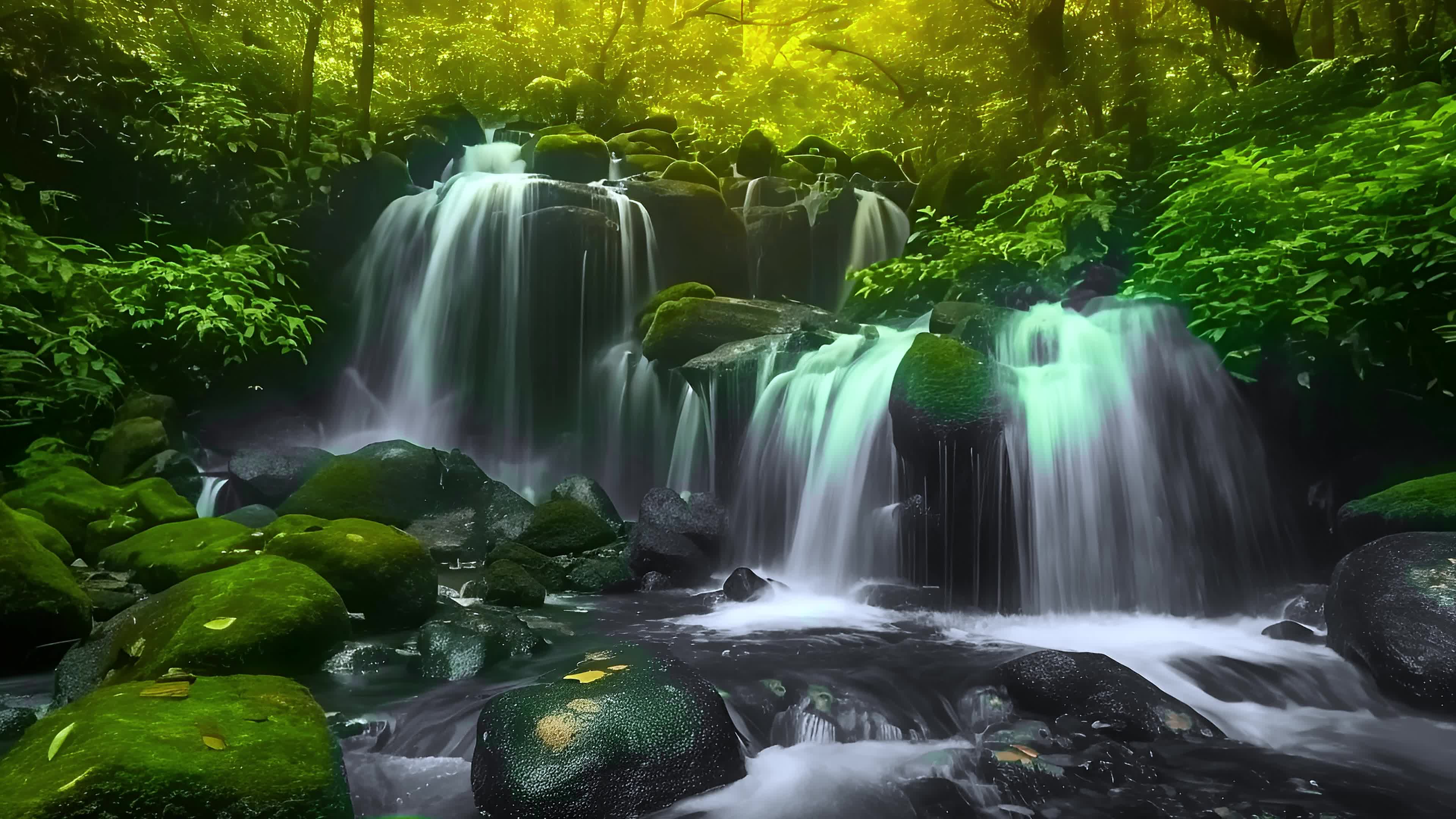 4K森林瀑布风景素材实拍素材视频特效素材-千库网