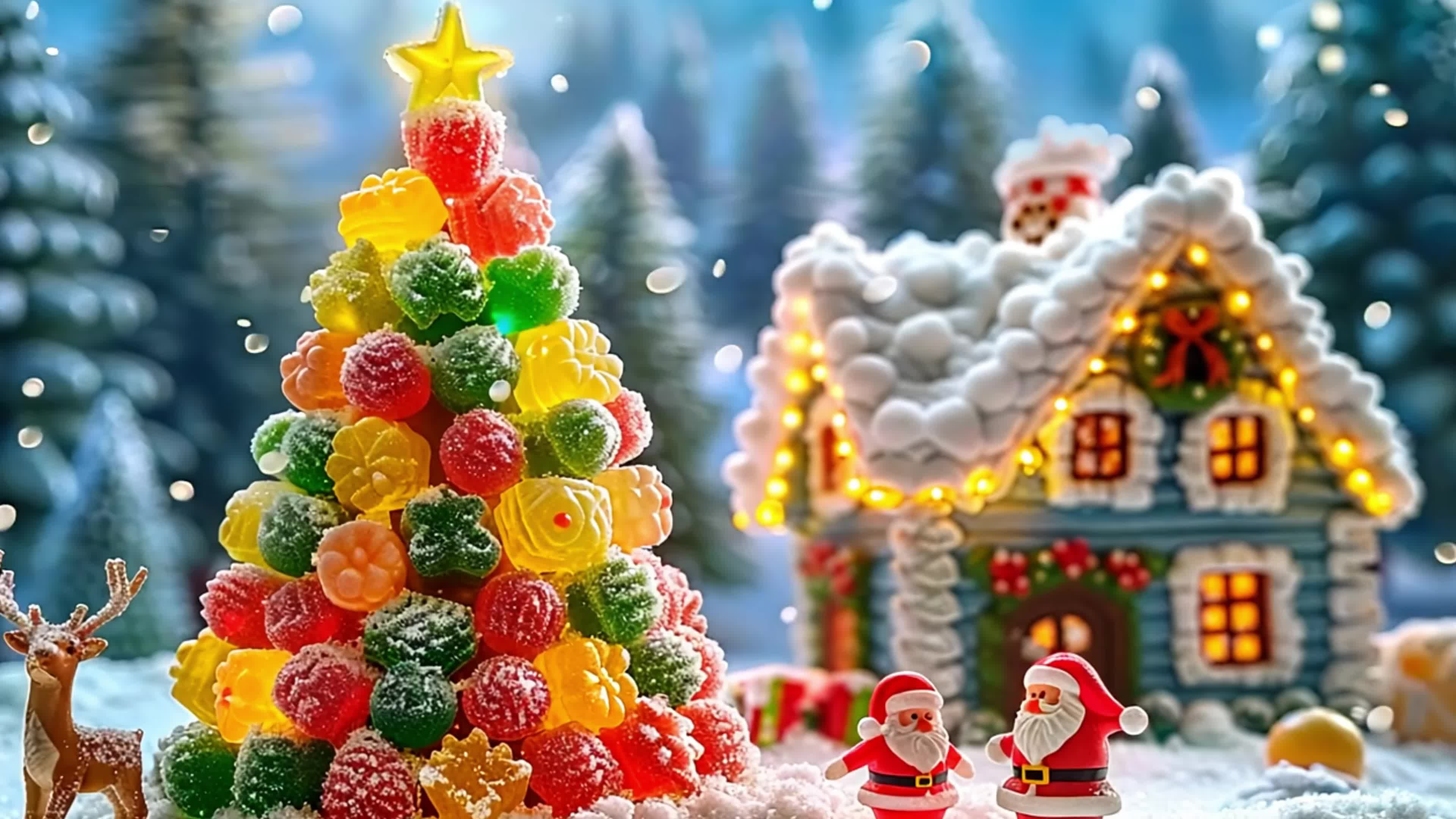 4k圣诞糖果树和小屋素材视频特效素材-千库网