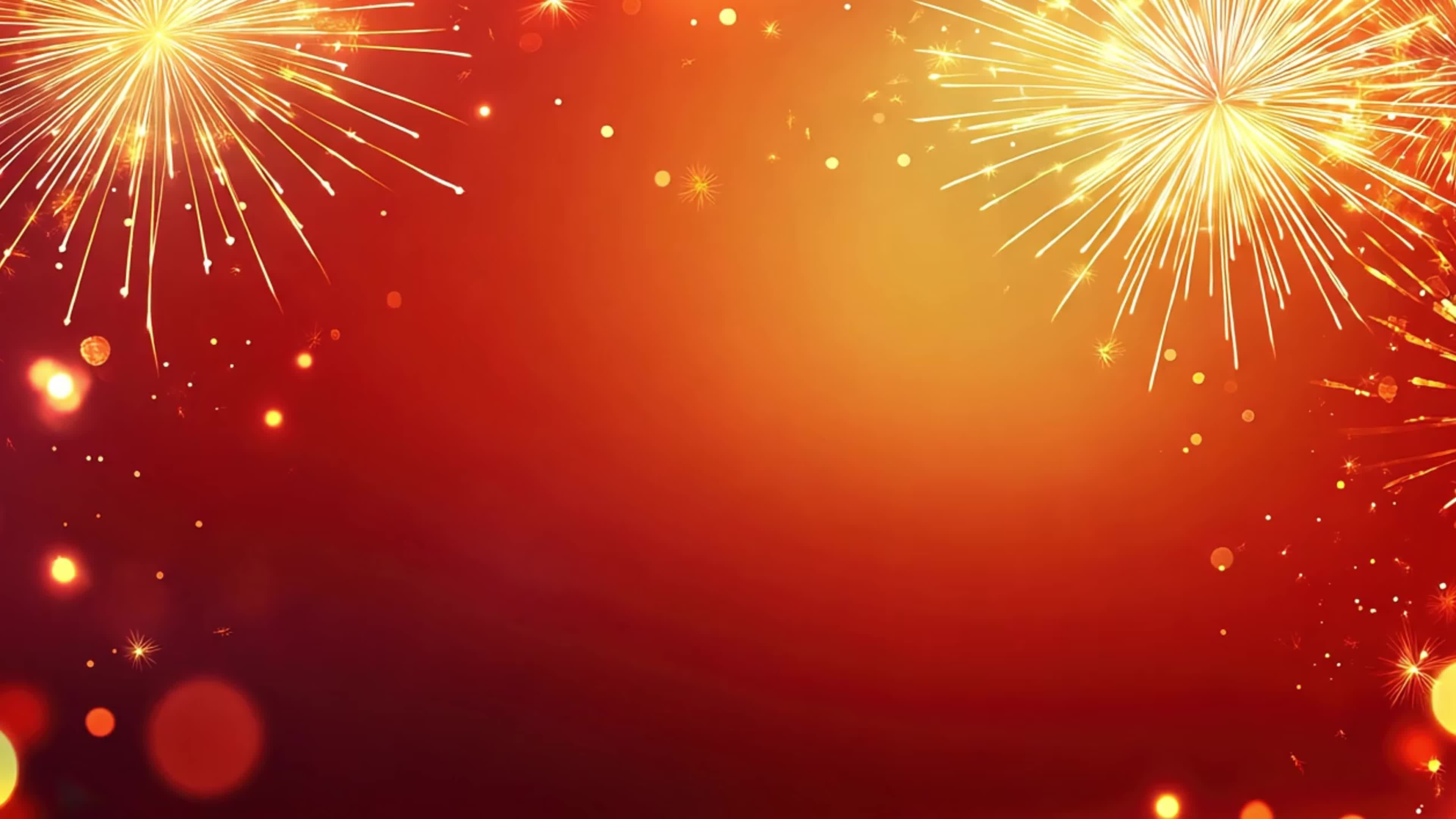 新年春节璀璨烟火烟花红色背景视频特效素材-千库网