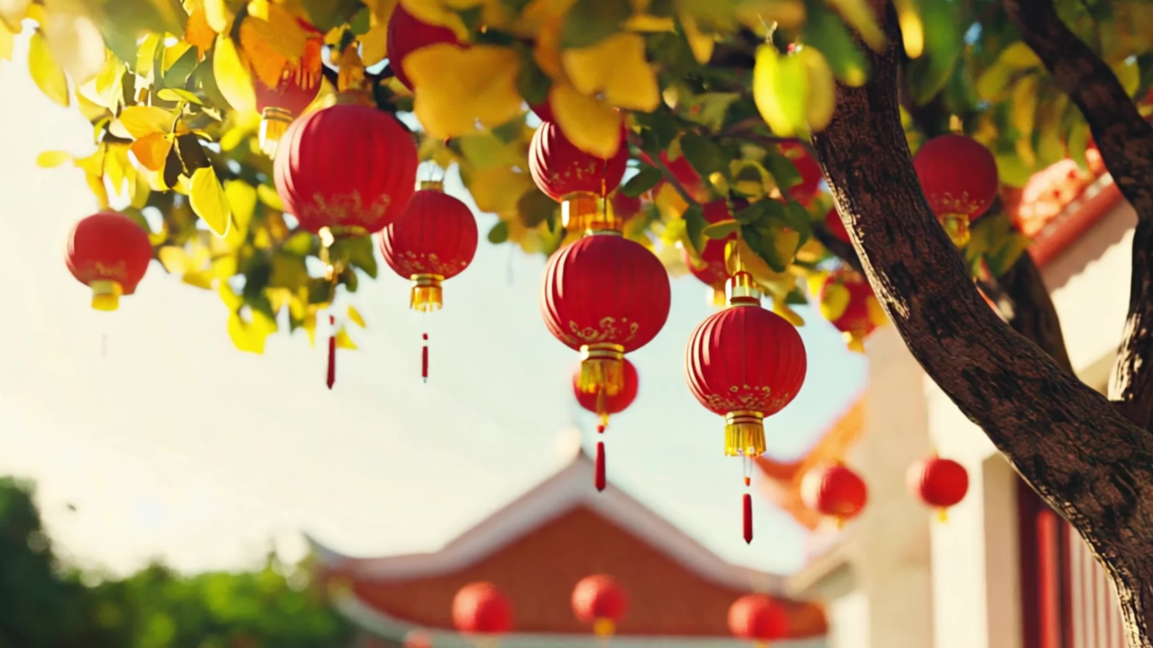 灯笼大树节日新年春节除夕视频实拍视频特效素材-千库网
