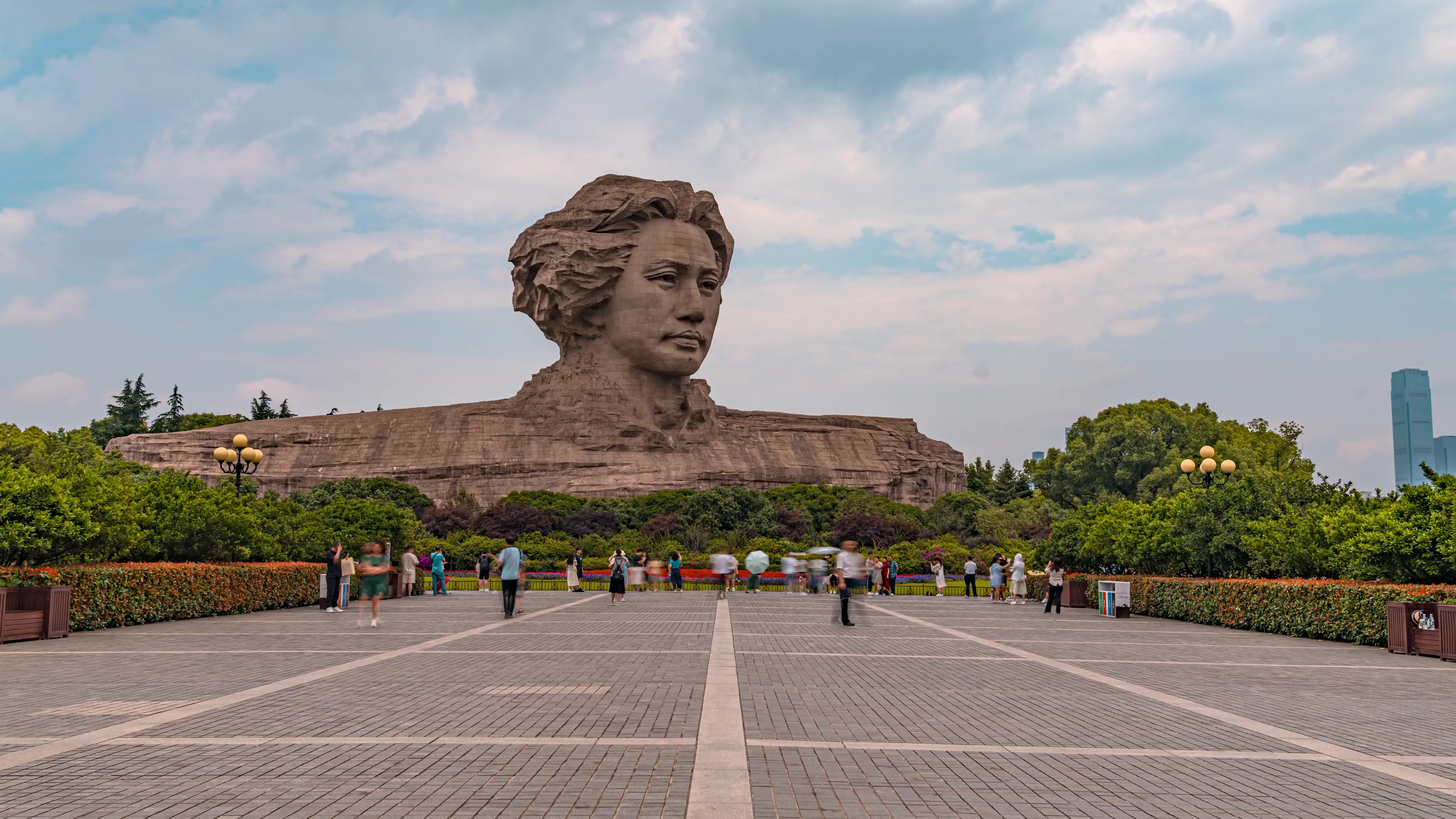 8K唯美5A景区长沙橘子洲头毛爷爷雕像人流延时视频特效素材-千库网