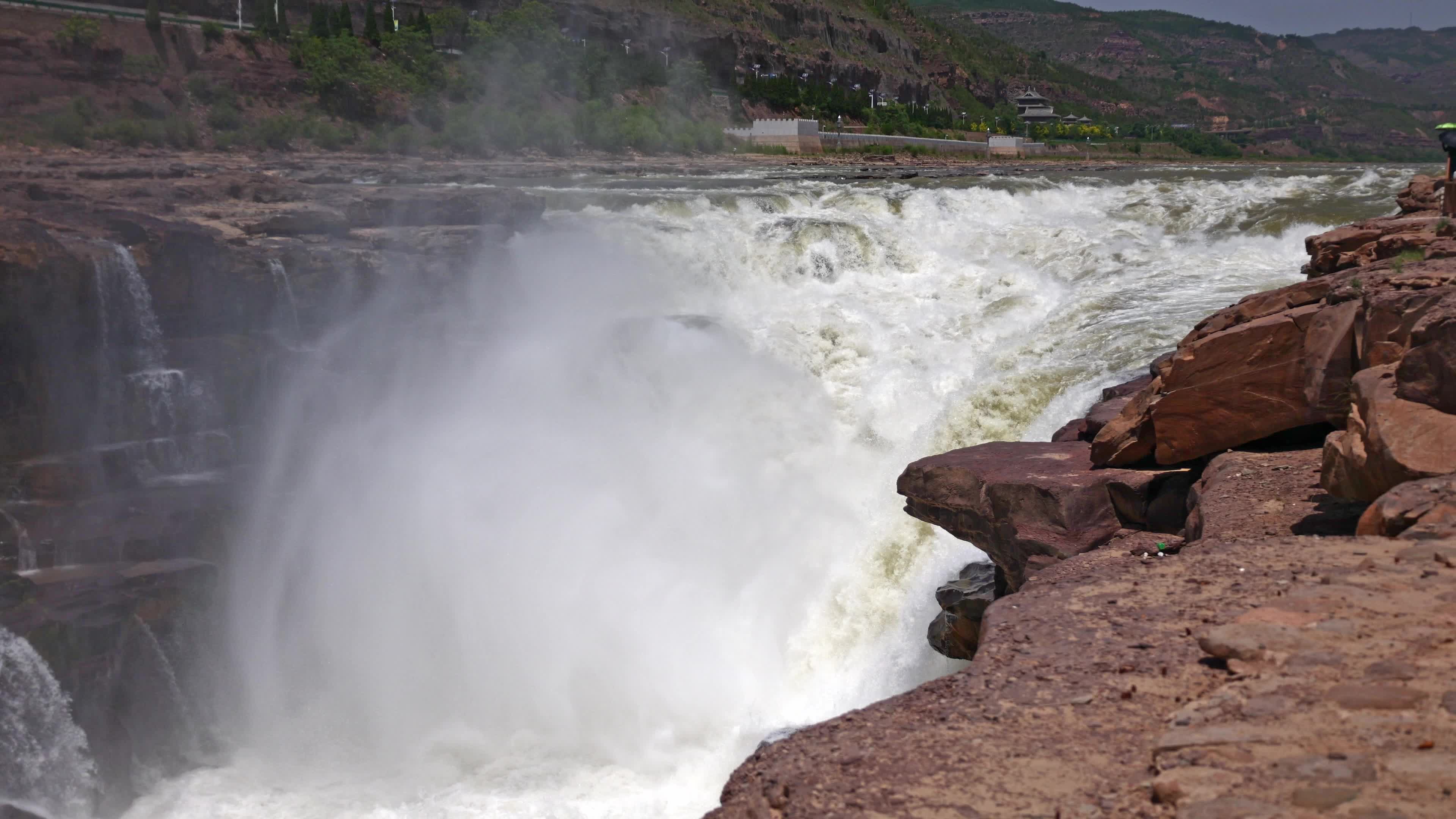 4k黄河壶口瀑布景区湍急水流视频特效素材-千库网