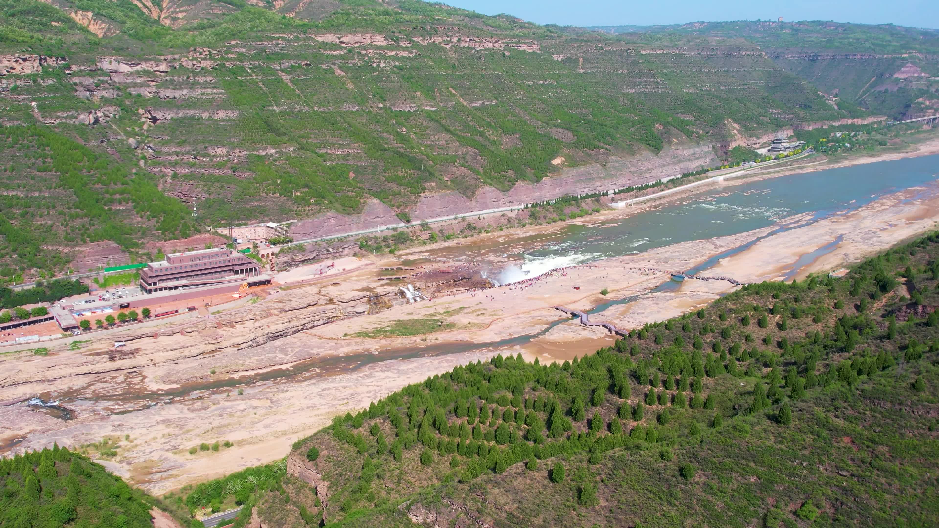 4K震撼黄河河流远眺壶口瀑布全景航拍视频视频实拍视频特效素材-千库网