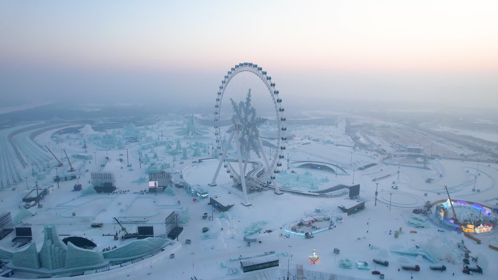 4k哈尔滨冰雪大世界冬季雪景航拍实拍实拍素材视频特效素材-千库网
