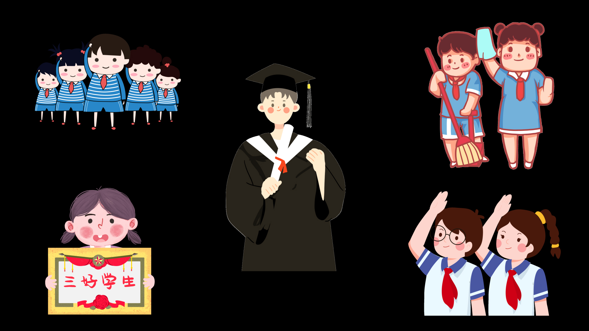 奖状敬礼少先队员升旗仪式红领巾学士服免扣视频元素视频特效素材-千库网