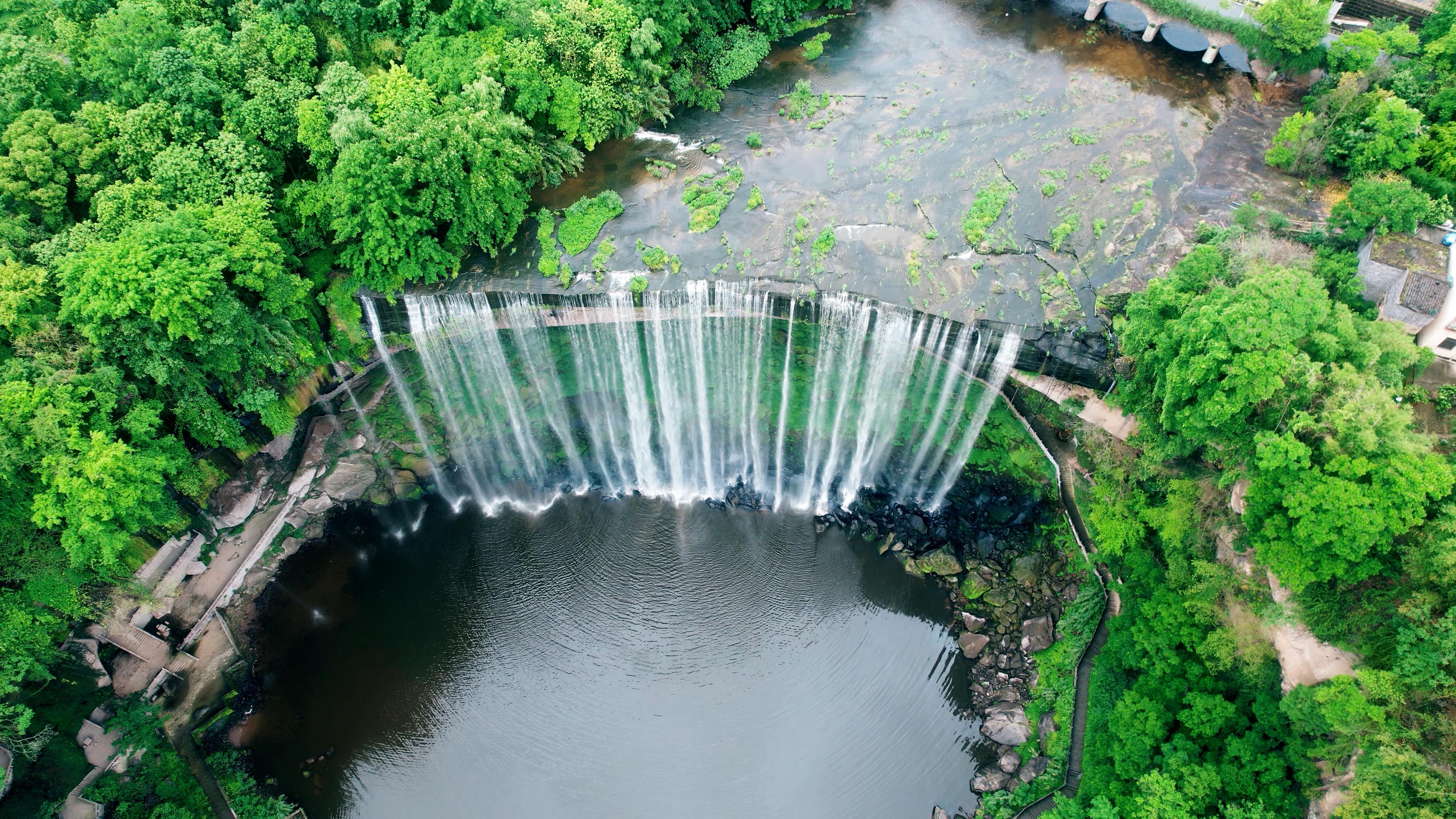 4K重庆万州大瀑布4A景区航拍视频视频特效素材-千库网