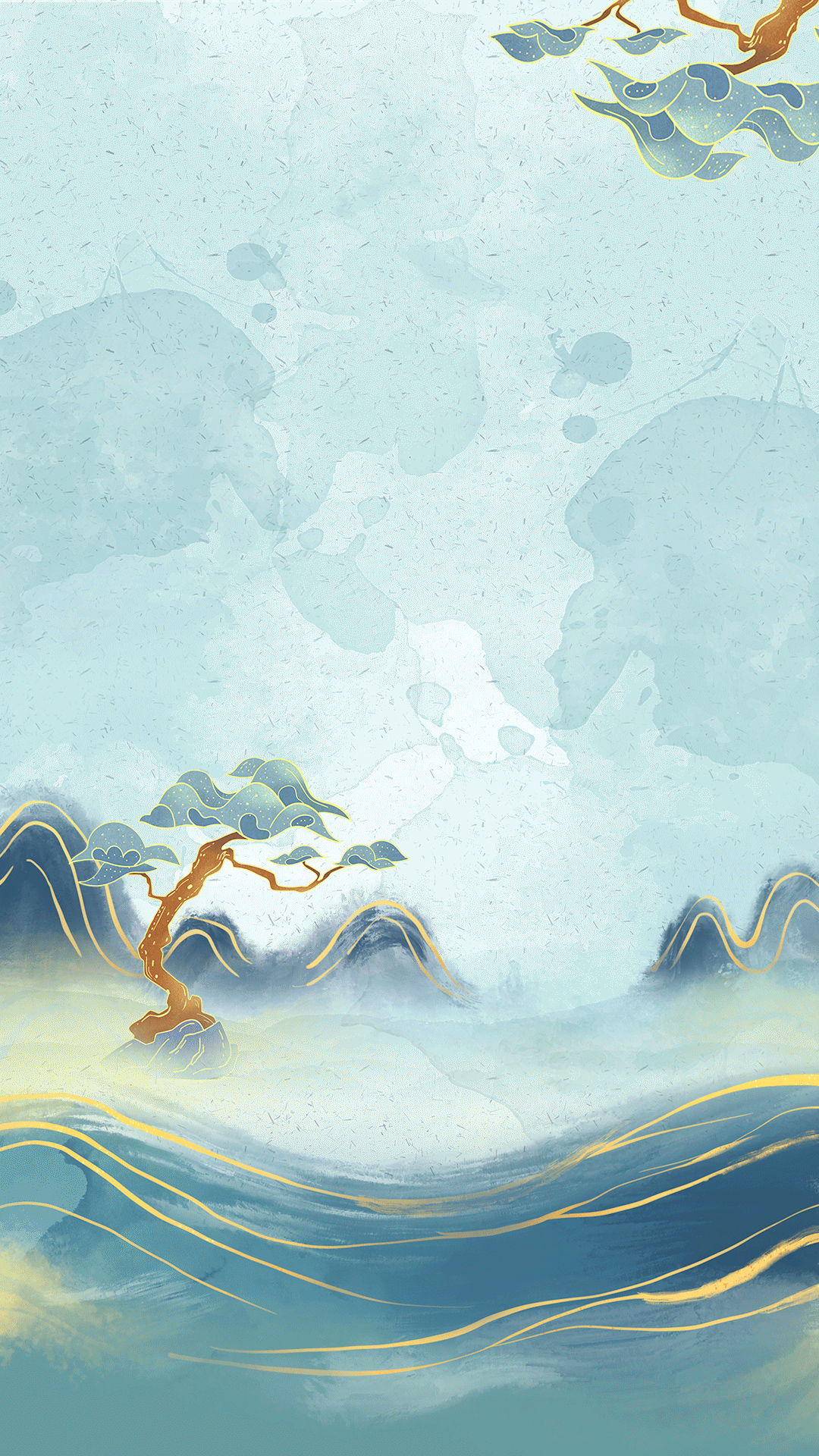 复古国潮山水云雾古风绿色中国风竖版视频背景海报视频特效素材-千库网