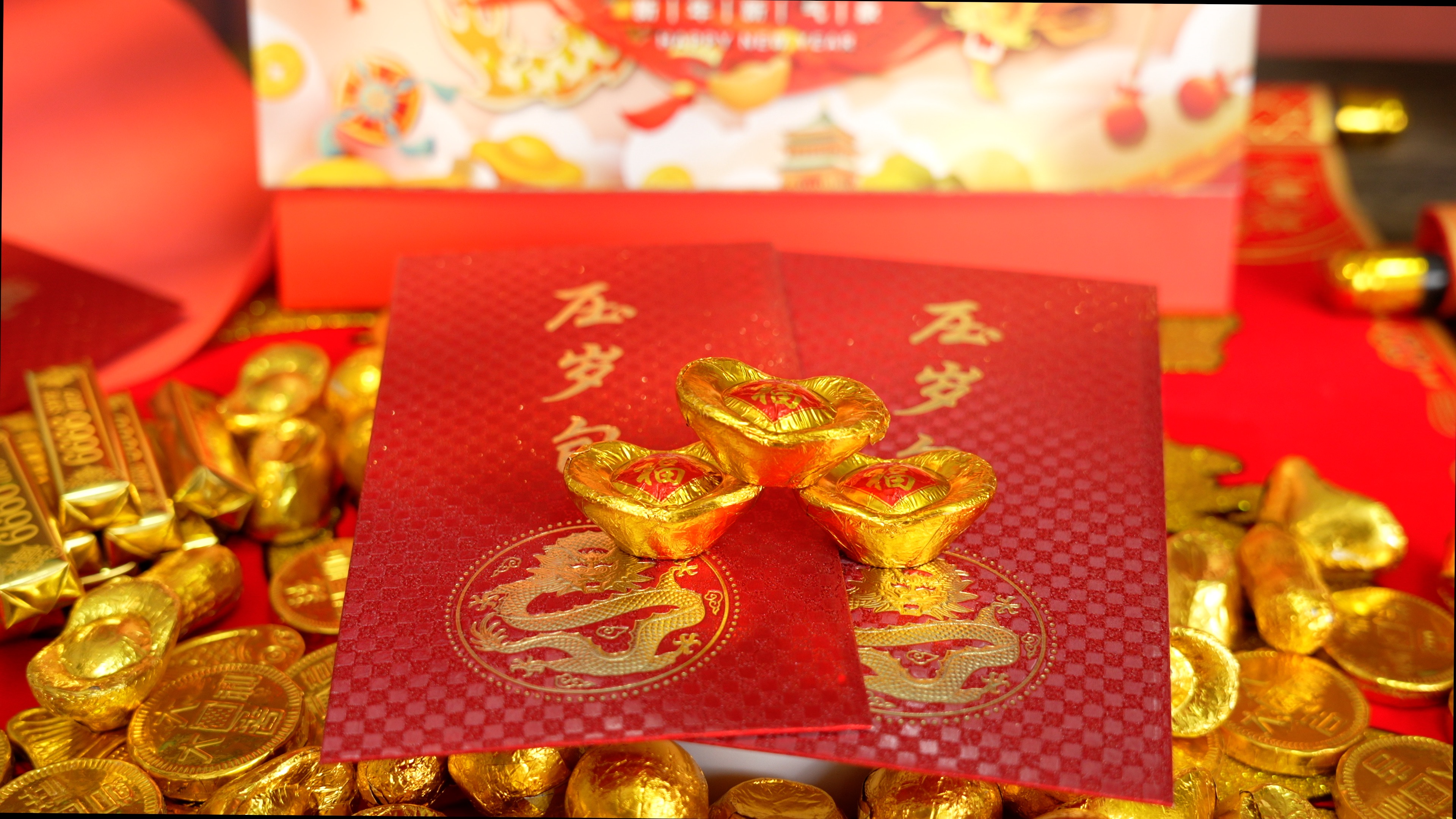 新年红包龙年喜庆空镜头实拍视频4k视频特效素材-千库网