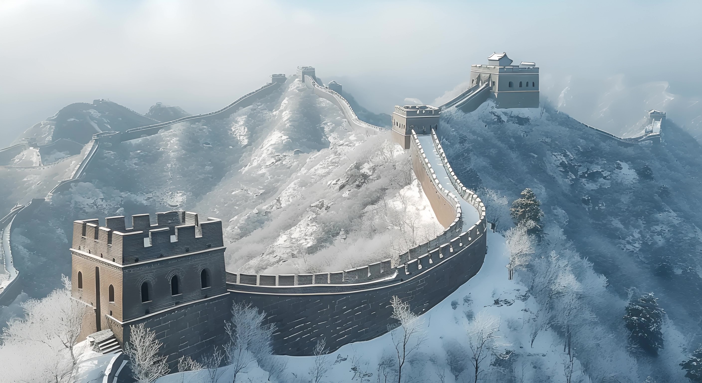 冬天冬季长城雪景人文景观景区AI视频素材视频特效素材-千库网