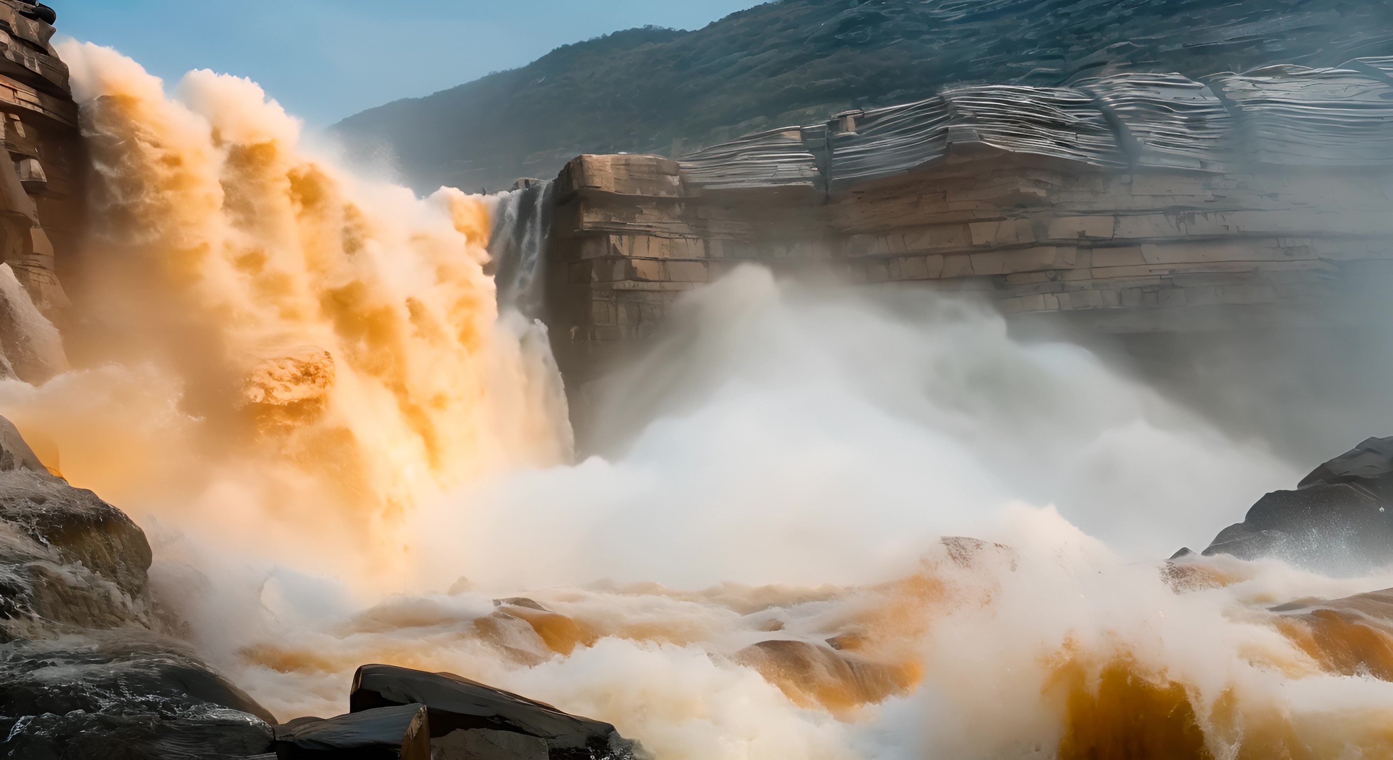 航拍黄河壶口瀑布自然风景黄河水流AI视频素材视频特效素材-千库网