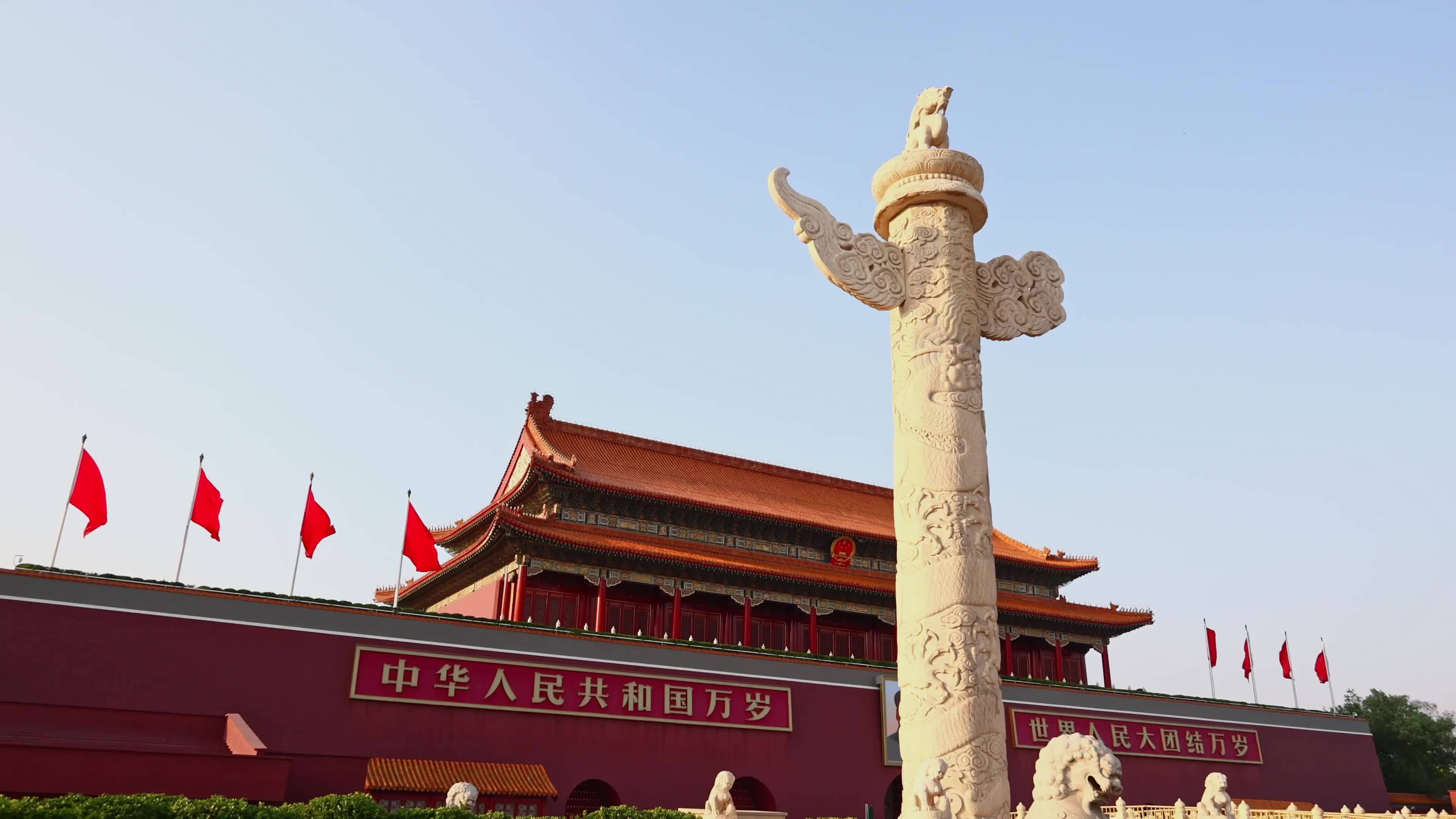 4k北京地标天安门广场城楼华表图腾地标视频实拍视频特效素材-千库网