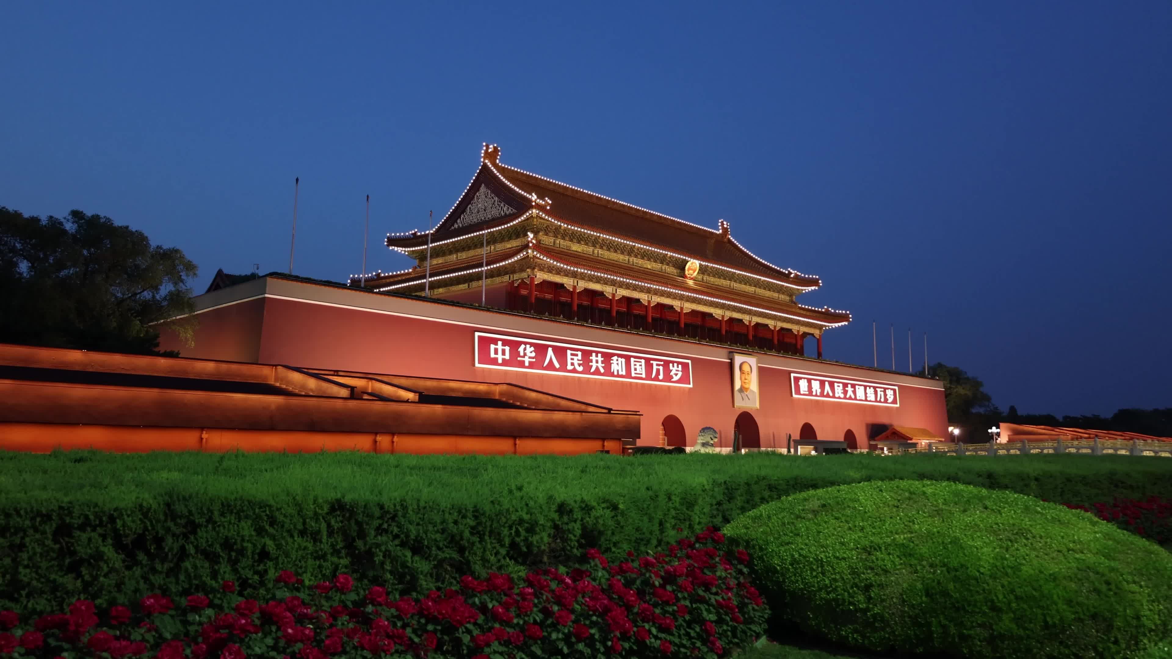 4k北京地标天安门广场城楼夜景视频实拍视频特效素材-千库网