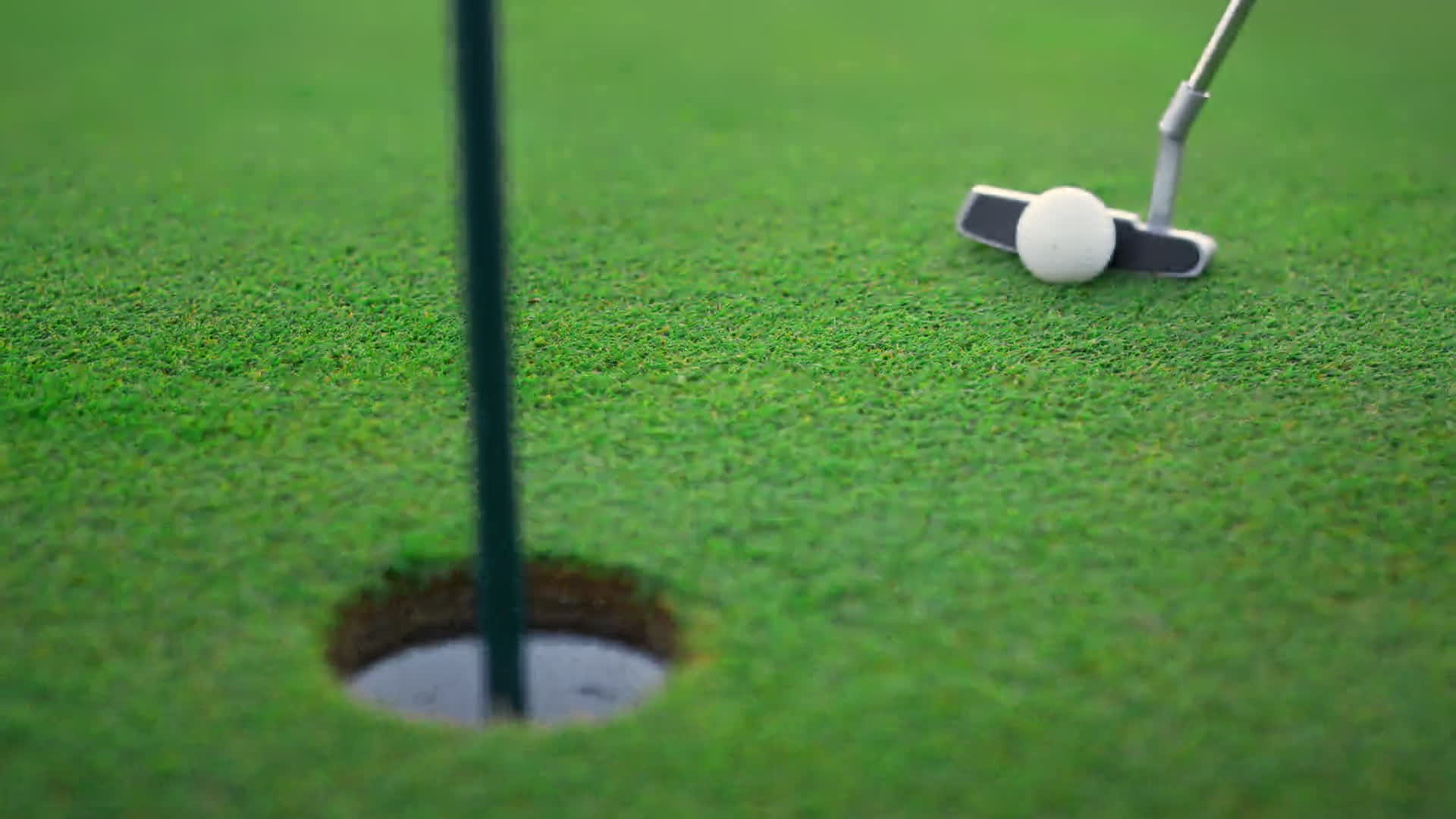 高尔夫职业选手在高尔夫球洞打球果岭球场上的高尔夫挥杆俱乐部视频特效素材-千库网