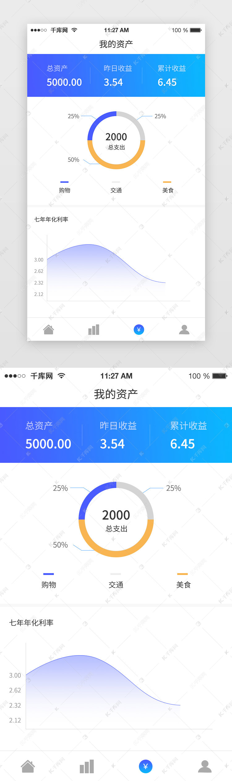 蓝色简约app金融理财消费明细账单ui界面设计素材-千库网